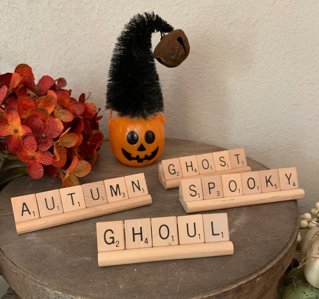 Vintage Fall Scrabble Tile Words Halloween Vignette Words BOO FALL ...