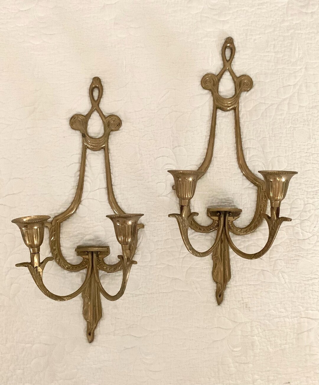 Set of 2 Vintage Brass Wall Candelabras Candleholders /sconces Made in ...