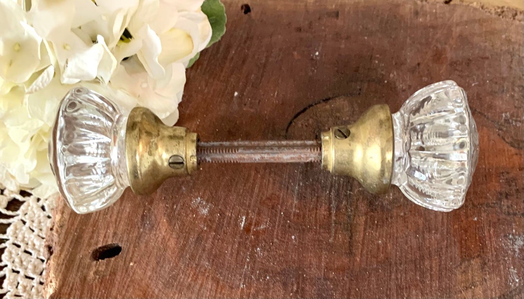 Antique Glass Door Knob Set With Center Rod Replacement Farmhouse Door Knobs Cut Glass Door