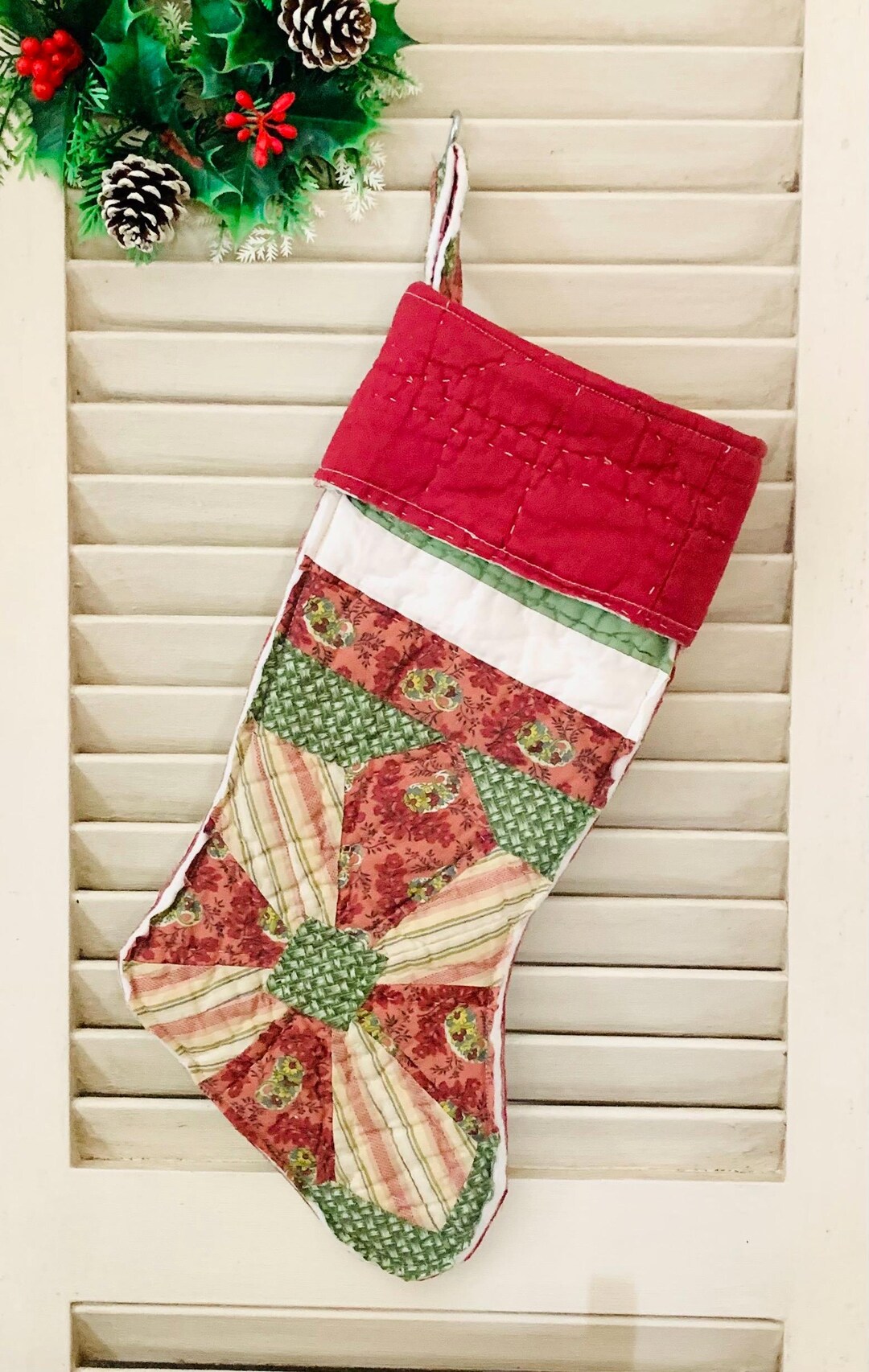 Rustic Primitive Style Vintage Quilt Christmas Stocking Recycled From ...
