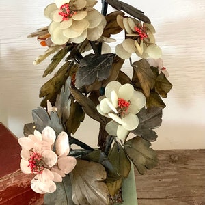 Vintage Chinese Jade Bonsai Tree Carved Jade Leaves Rose Quartz Petals ...