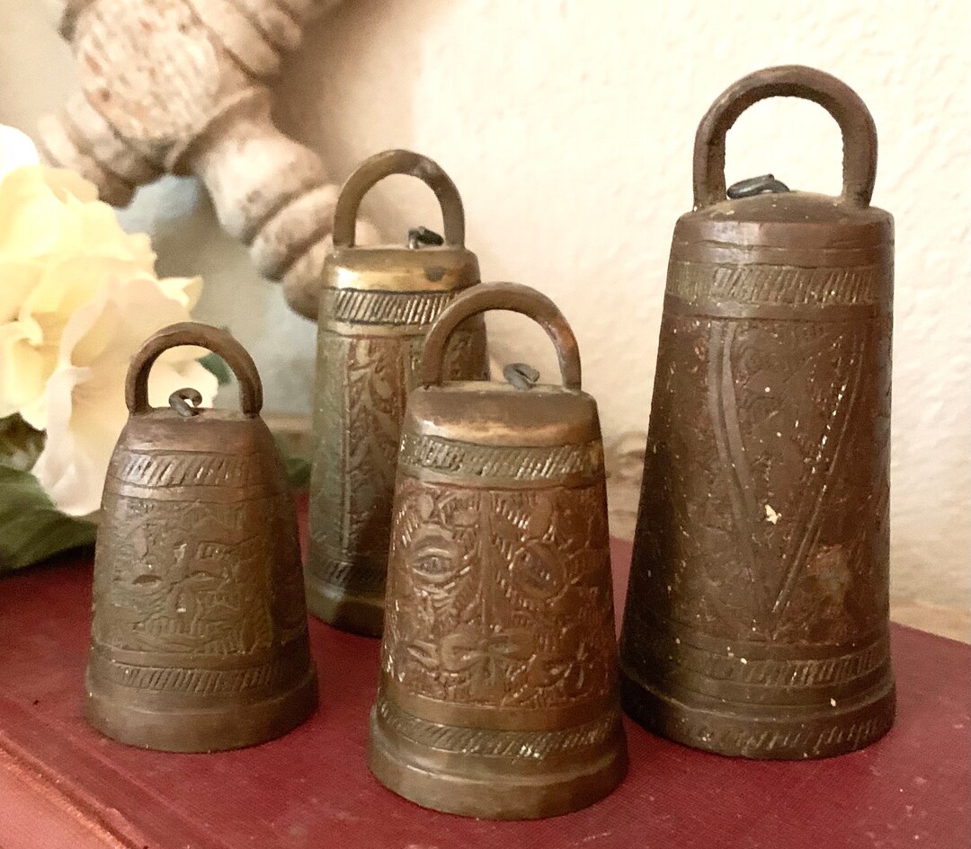 Vintage Brass Bells Made in India Set of 4 Etched Brass Bells - Etsy