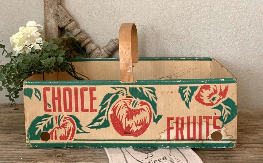 Vintage Fruit Box/container Cardboard With Birch Wood Handle Great ...