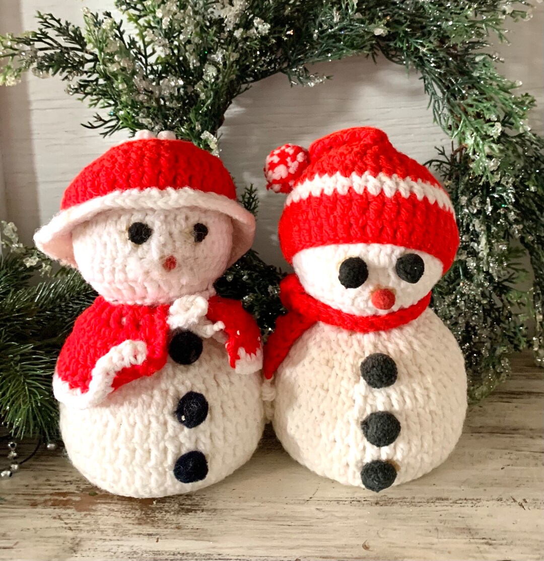 Vintage Snowman Snowgirl Vintage Hand Crocheted Snowmen 7” Tall Vintage ...