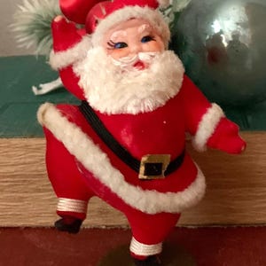 Vintage Flocked Santa Dancing Santa in His Red Flocked Suit Kitschy Mid ...