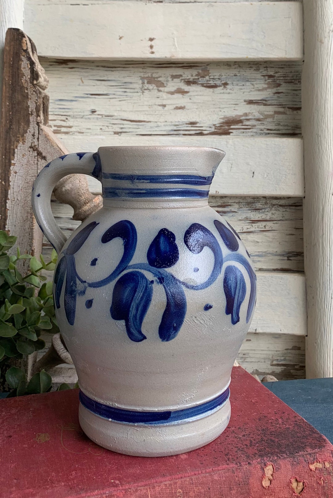 Vintage Stoneware Pottery Pitcher Salt Glazed Stoneware Pottery Holds 4 ...