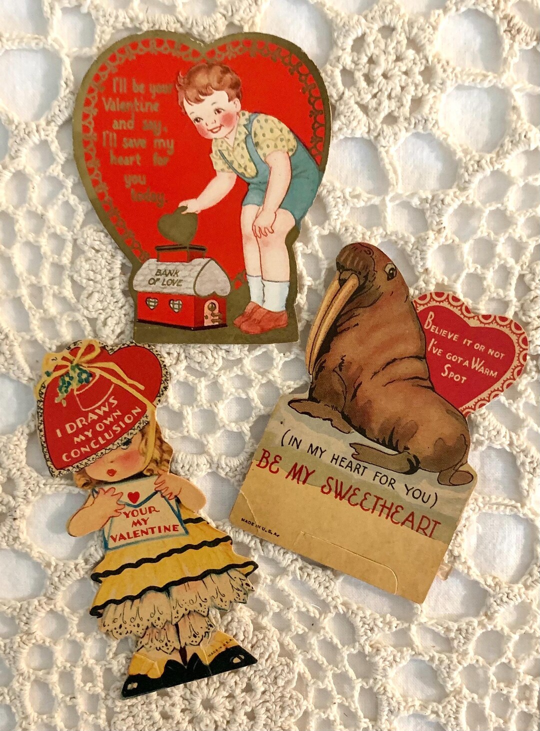 Vintage Valentines Set of 3 Vintage Children’s School Time Trading ...