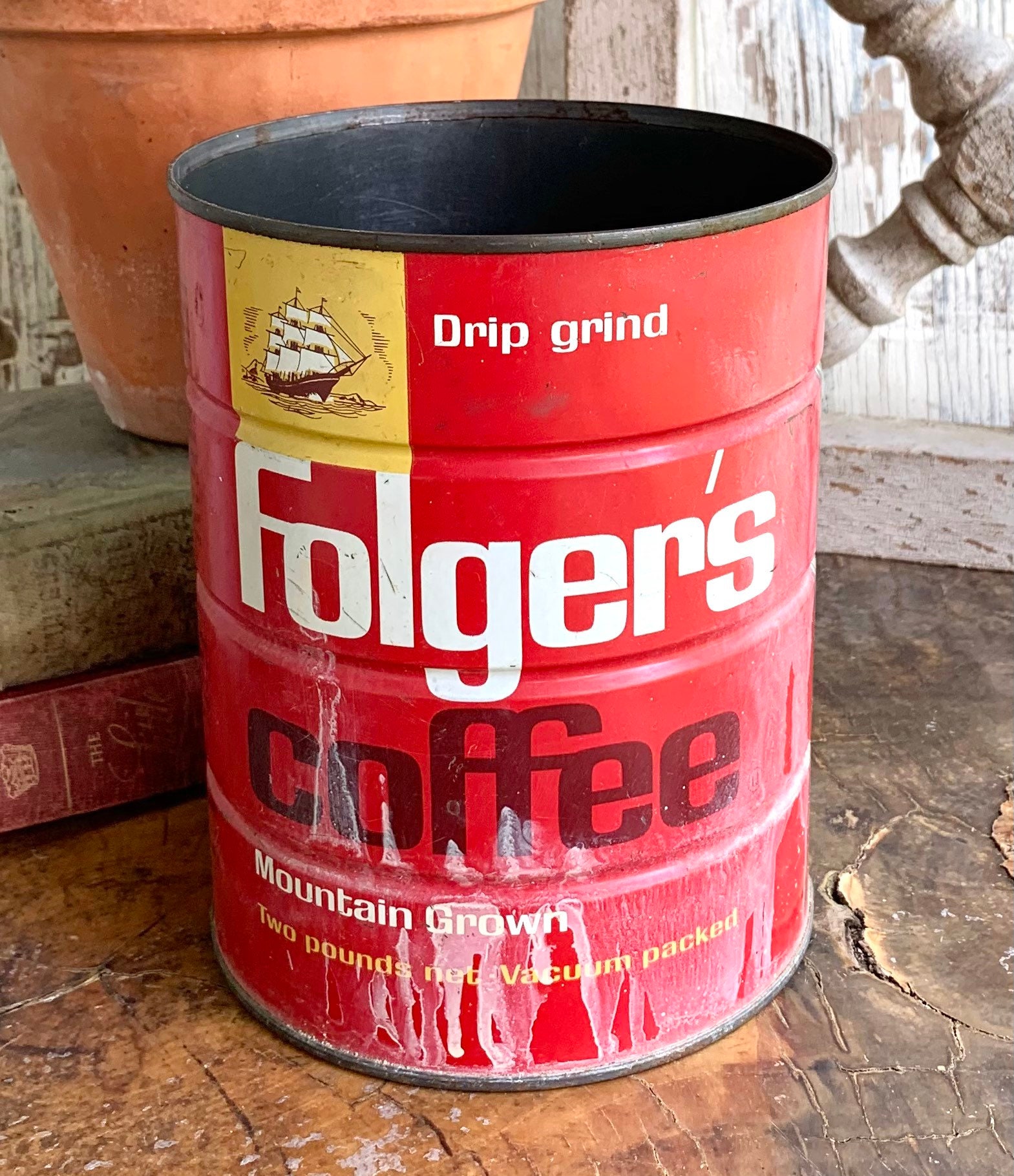 Vintage Folgers Coffee Can Farmhouse Kitchen Vignette Decor - Etsy