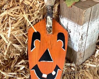 Rusty Painted Pumpkin Face on Vintage Hoe Trick or Treat Jack O Lantern ...