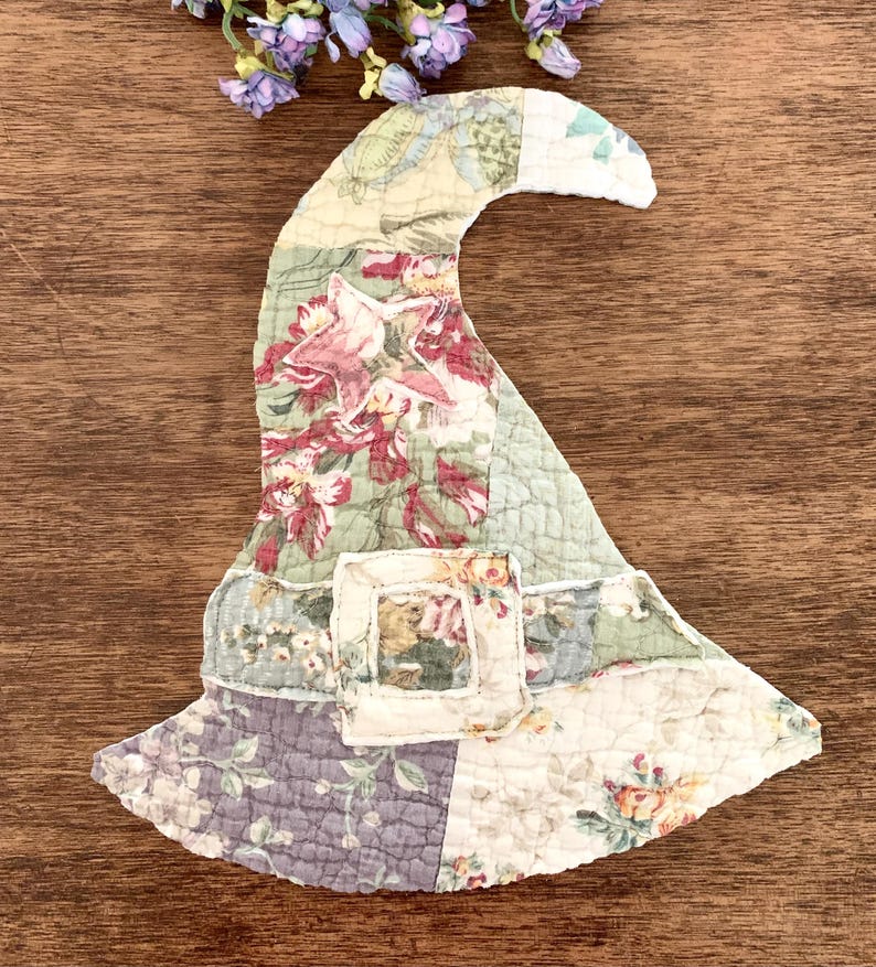 Primitive Style Vintage Patchwork Quilted Witch Hat Applique Halloween ...