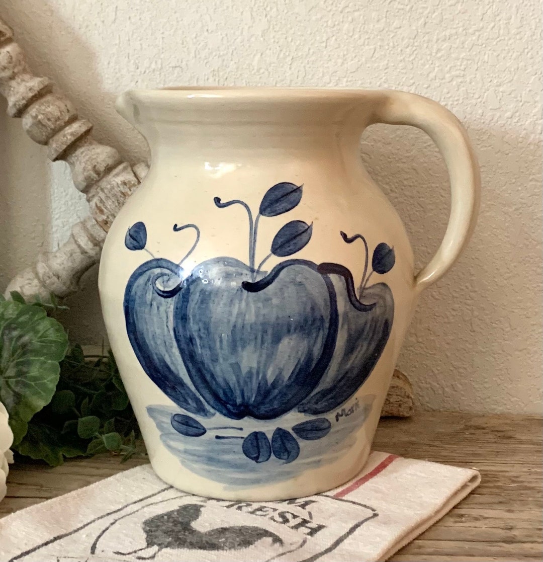 Vintage Stoneware Pottery Pitcher Rustic Primitive American Farmhouse ...