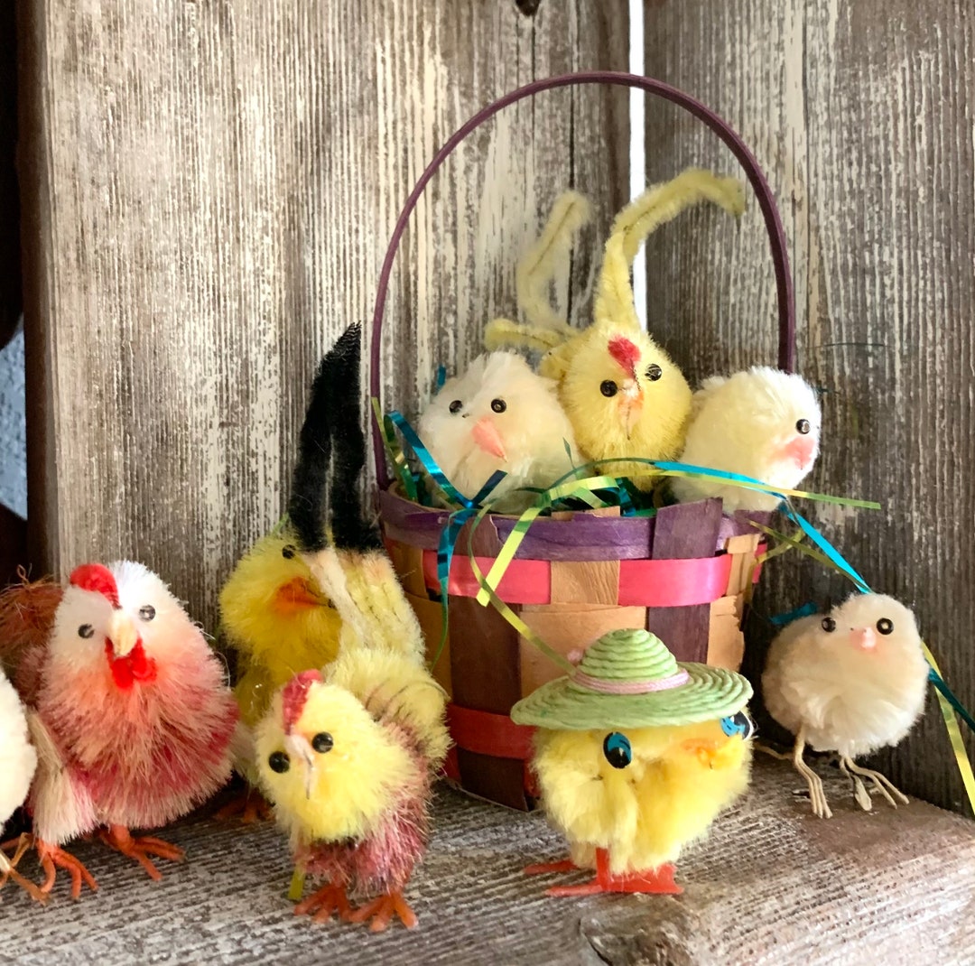 Vintage Easter Vintage Chenille Easter Chicks Set of 10 Wire Feet ...