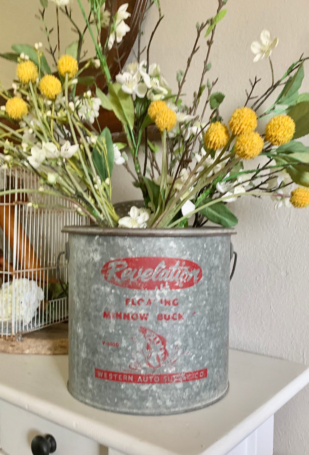 Vintage Bait Minnow Bucket Outdoor Gardening Inside Flower Vase Vintage ...