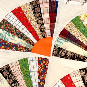Vintage Fan Quilt Piece/block for DIY Upcycling Handmade 19” X 19 ...