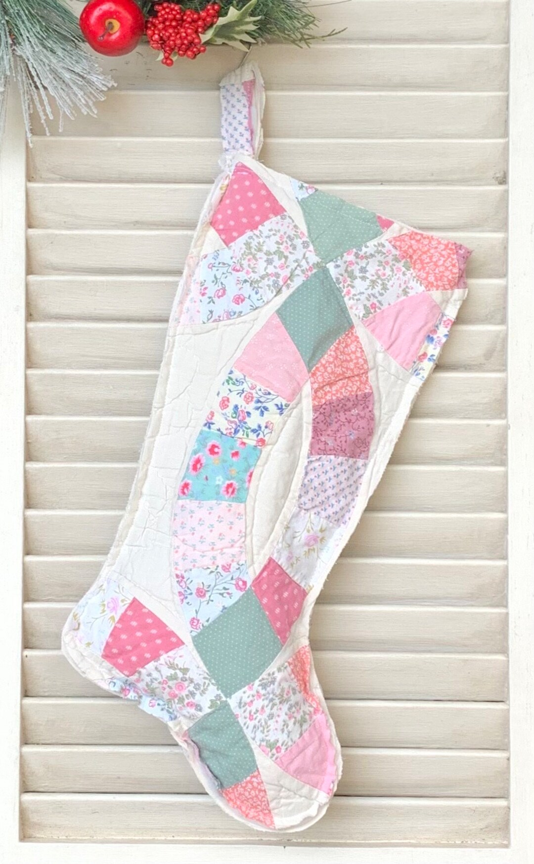 Rustic Primitive Style Vintage Quilt Christmas Stocking Recycled From ...