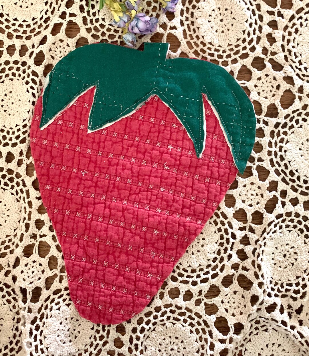 Vintage Quilt Hand Cut Strawberry DIY Patchwork Quilt Piece Rustic ...
