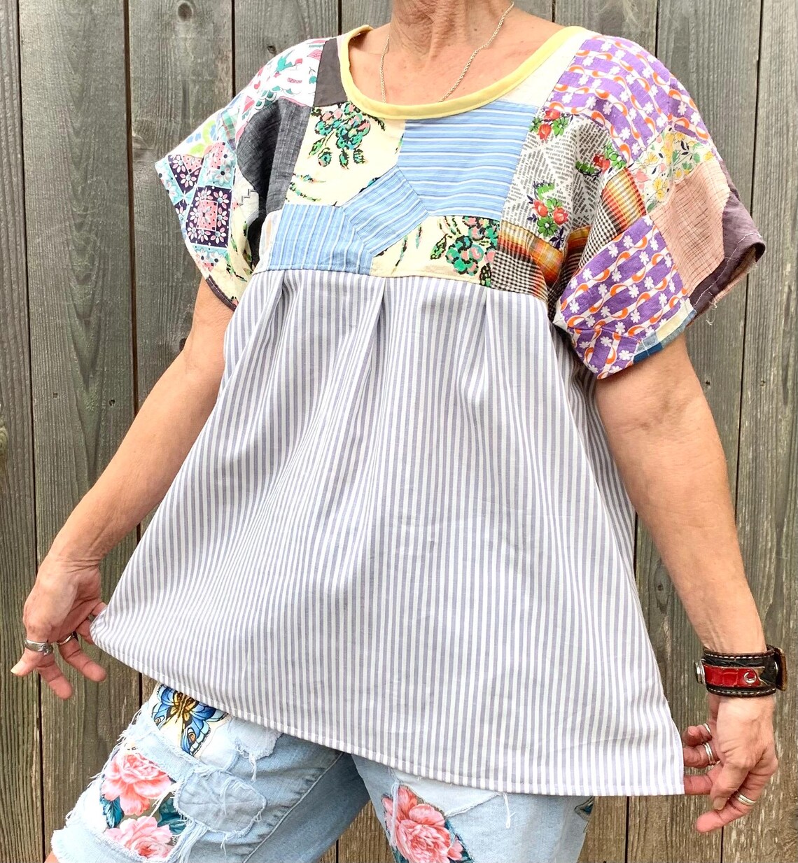 Ladies S/M Vintage Quilt Top Tunic Top New Twist From Vintage Pattern ...