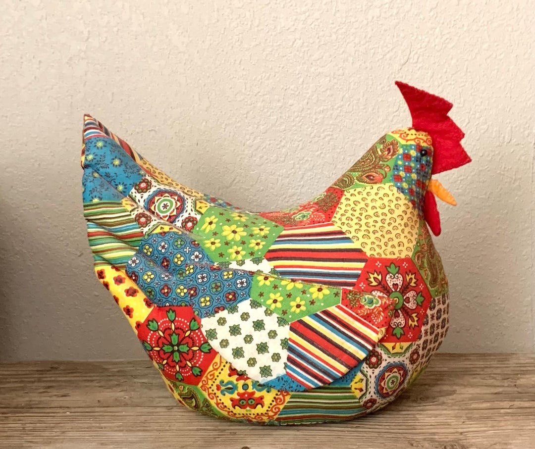 Vintage 70s Crazy Quilt Cheater Fabric Cloth Chicken Retro Vibrant ...