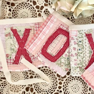 Vintage Quilt Banner XOXO hugs & Kisses Valentines Day Accent Decor ...