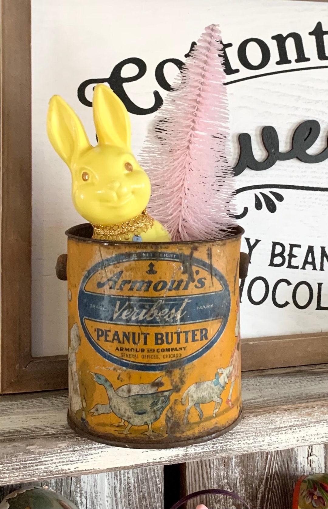 Vintage Metal Can Armours Veribest Peanut Butter Container Rusty Chippy ...