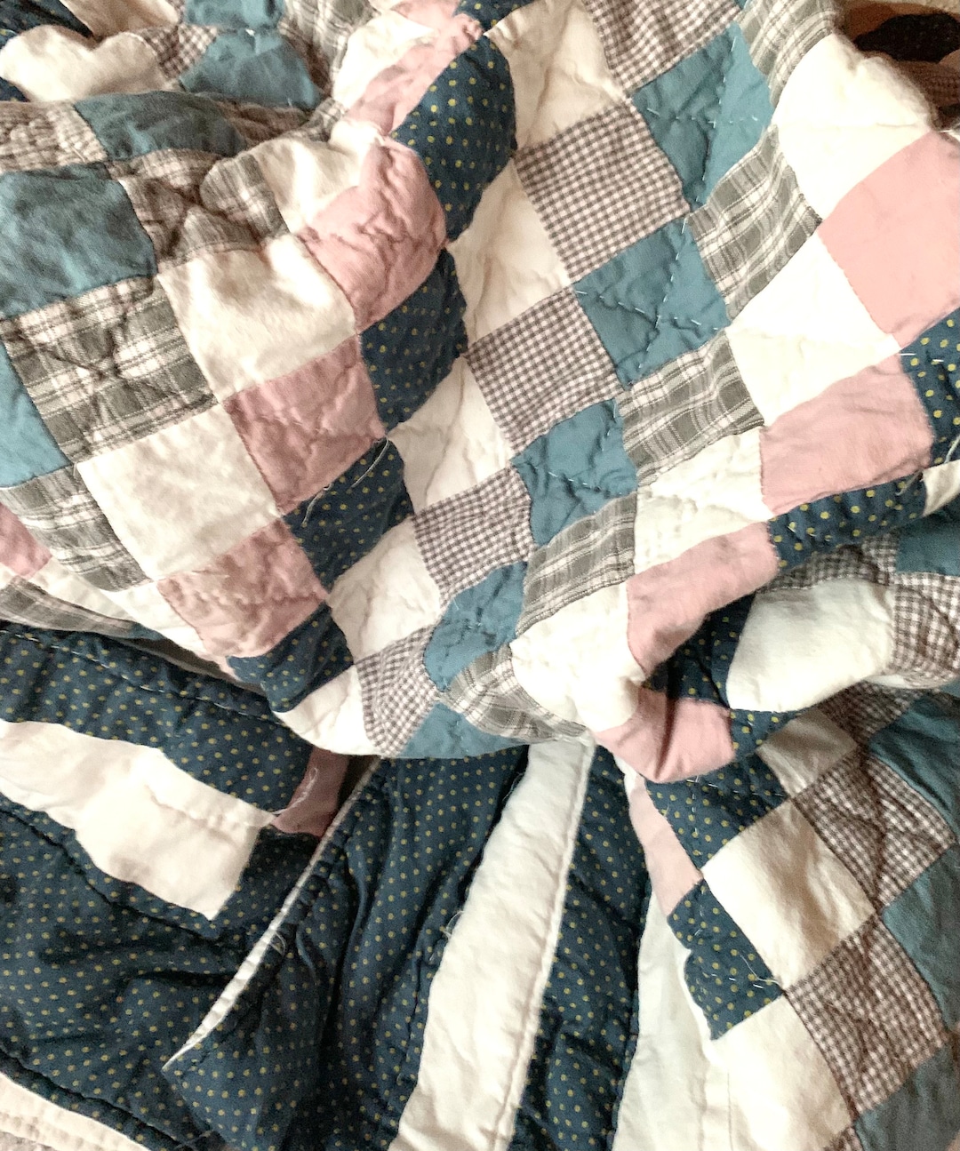 Vintage Quilt Hand Stitched Vintage Quilt 82” X 82” Trip Around the ...