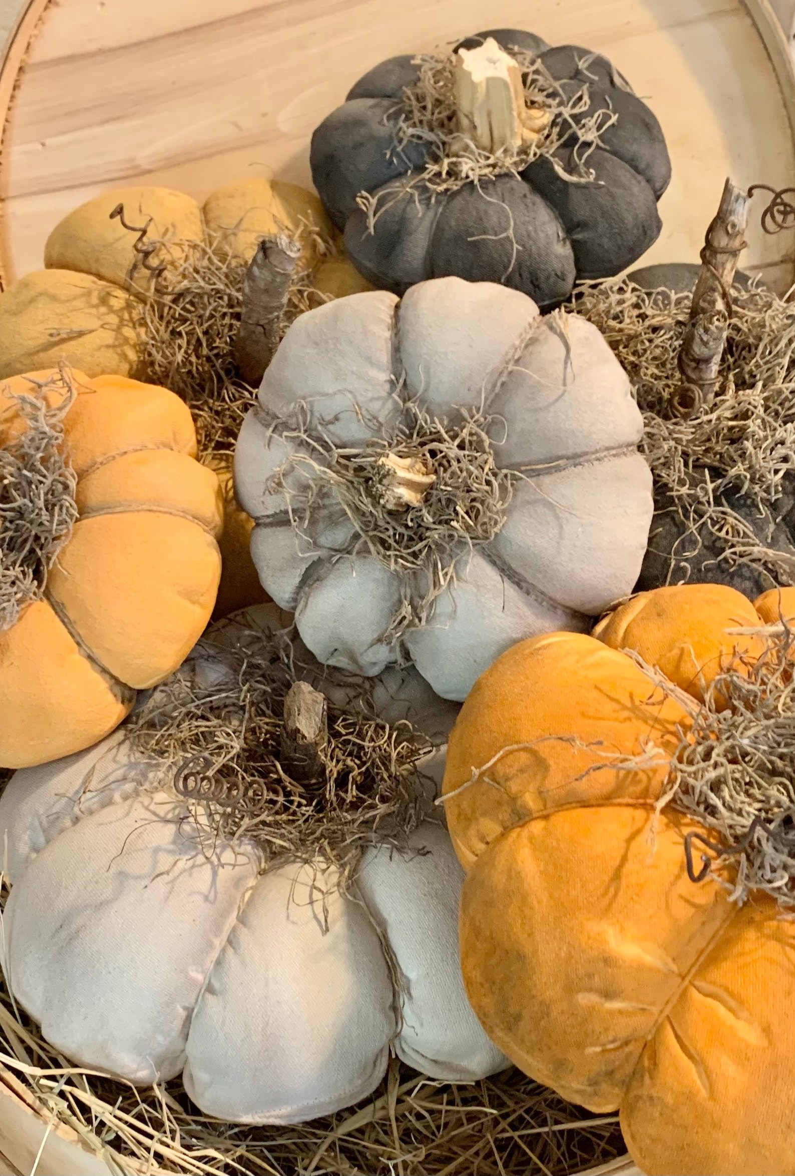 Primitive Pumpkins Fabric Handmade Real Pumpkin Stems Rustic - Etsy