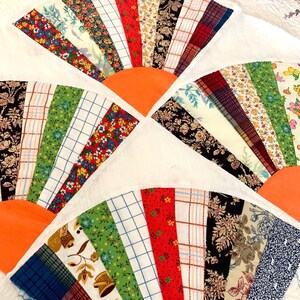 Vintage Fan Quilt Piece/block for DIY Upcycling Handmade 19” X 19 ...