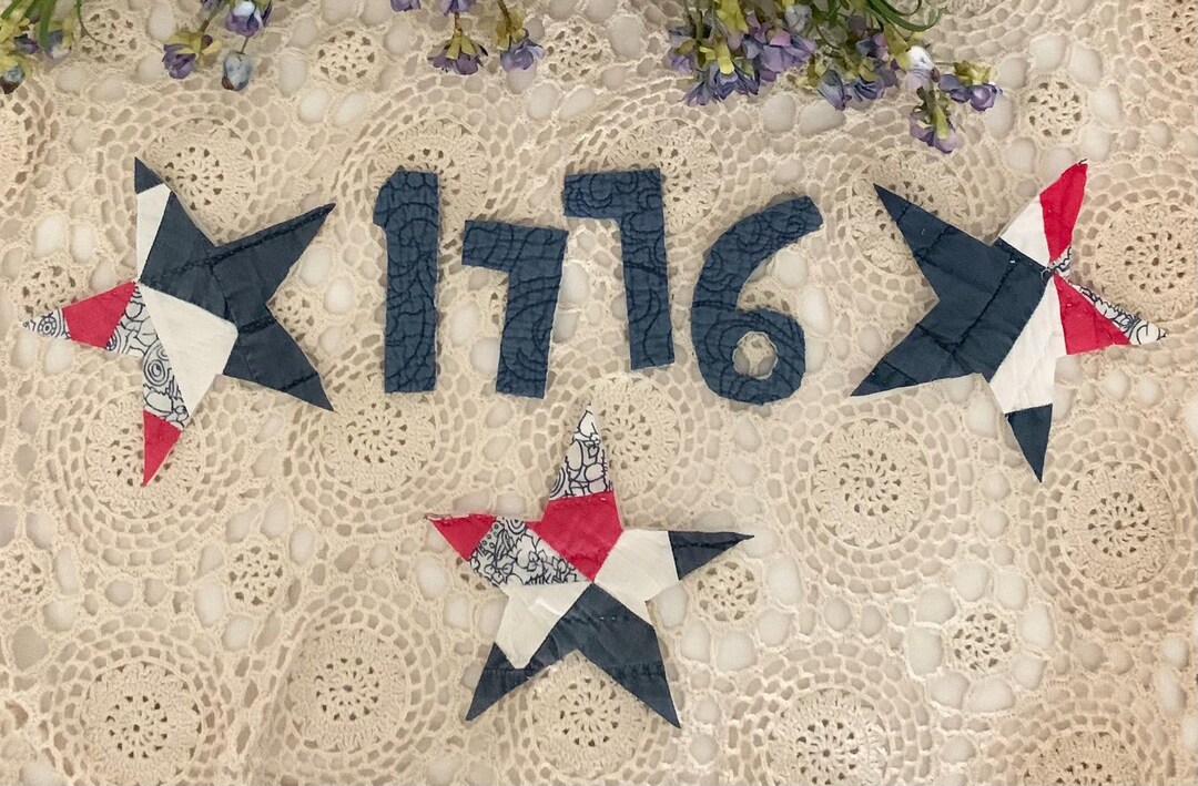 Vintage Quilt Hand Cut Set of 3 American Stars & 1776 Journaling DIY ...