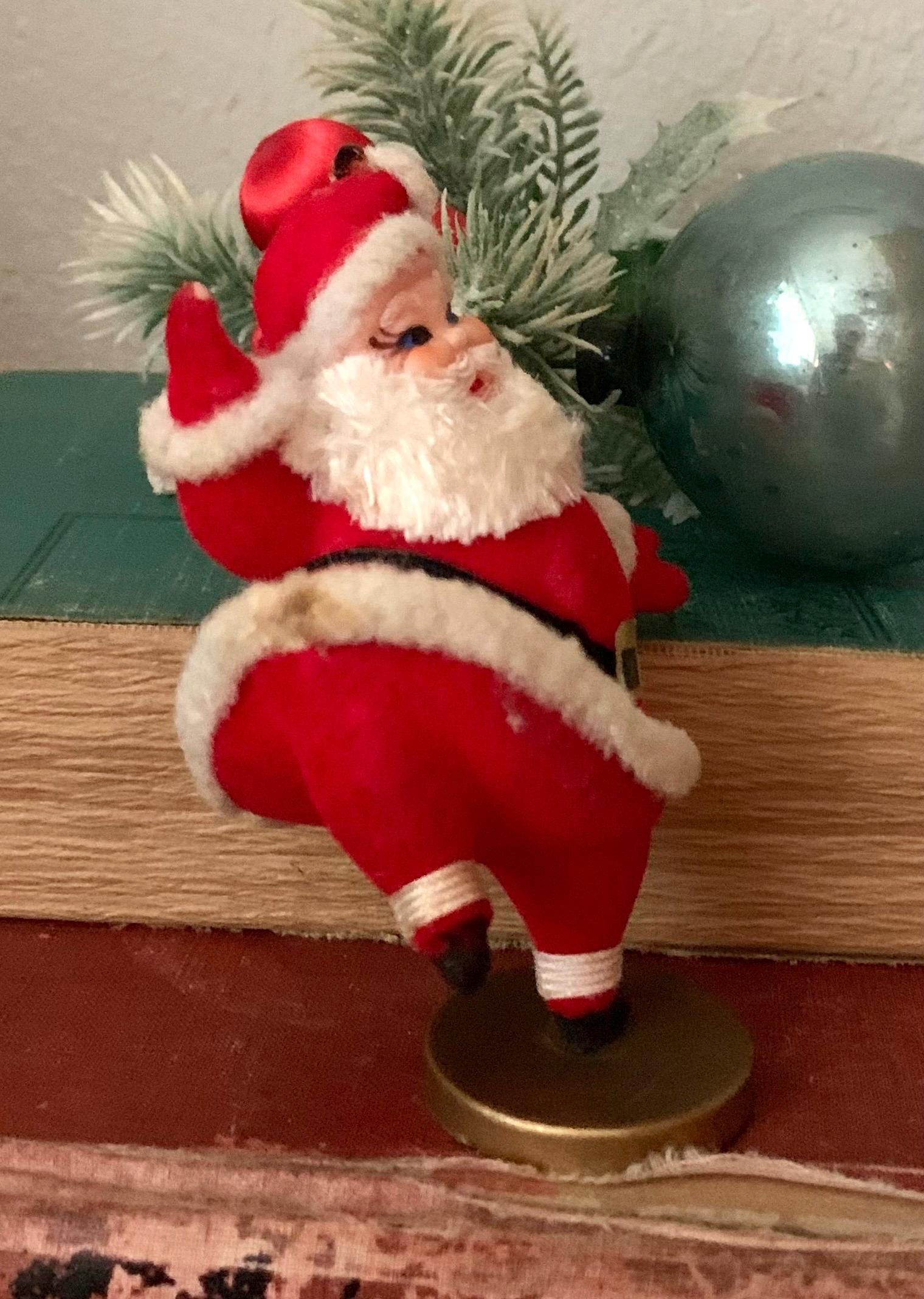 Vintage Flocked Santa Dancing Santa in His Red Flocked Suit Kitschy Mid ...