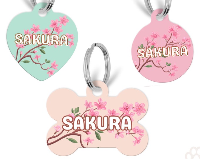 Sakura Flower Dog Tag, Personalized Dog Tag, Custom Dog Tag, Double ...