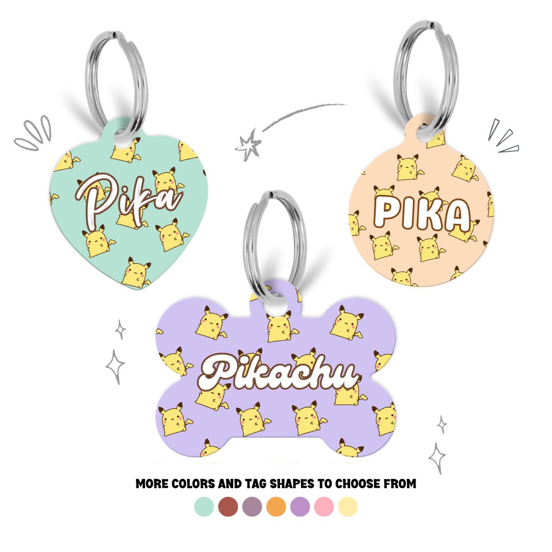 Pikachu Inspired Pet ID Tag, Personalized Pattern Dog Tag (optional QR ...