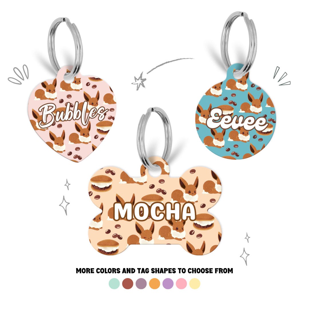 Eevee Fox Inspired Print Pet Tag , Custom Dog Pet Tag, Cat Tag, QR Code ...