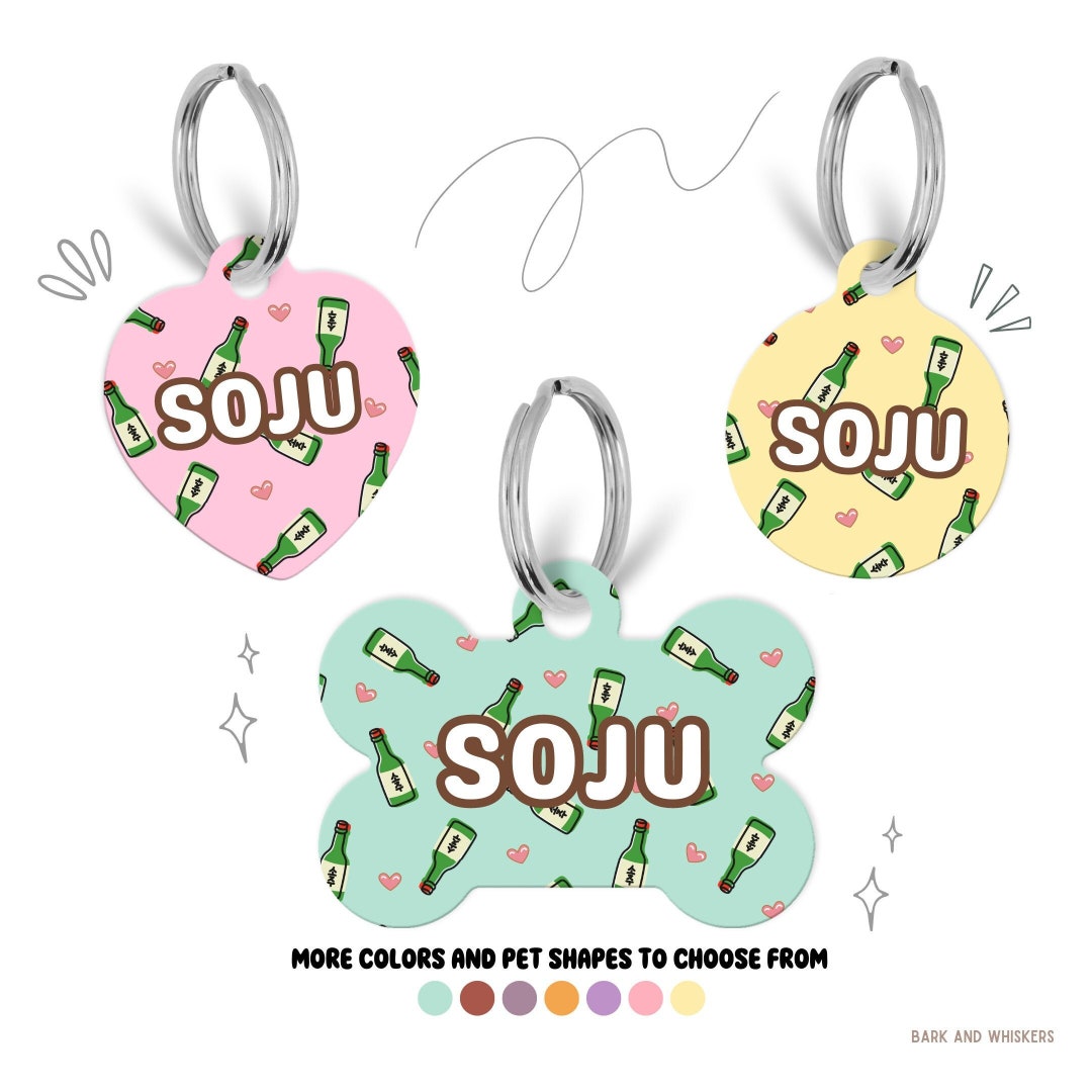 Soju Personalized Pet Tag, Korean Drink Pet ID Tag, Custom QR Code Pet ...