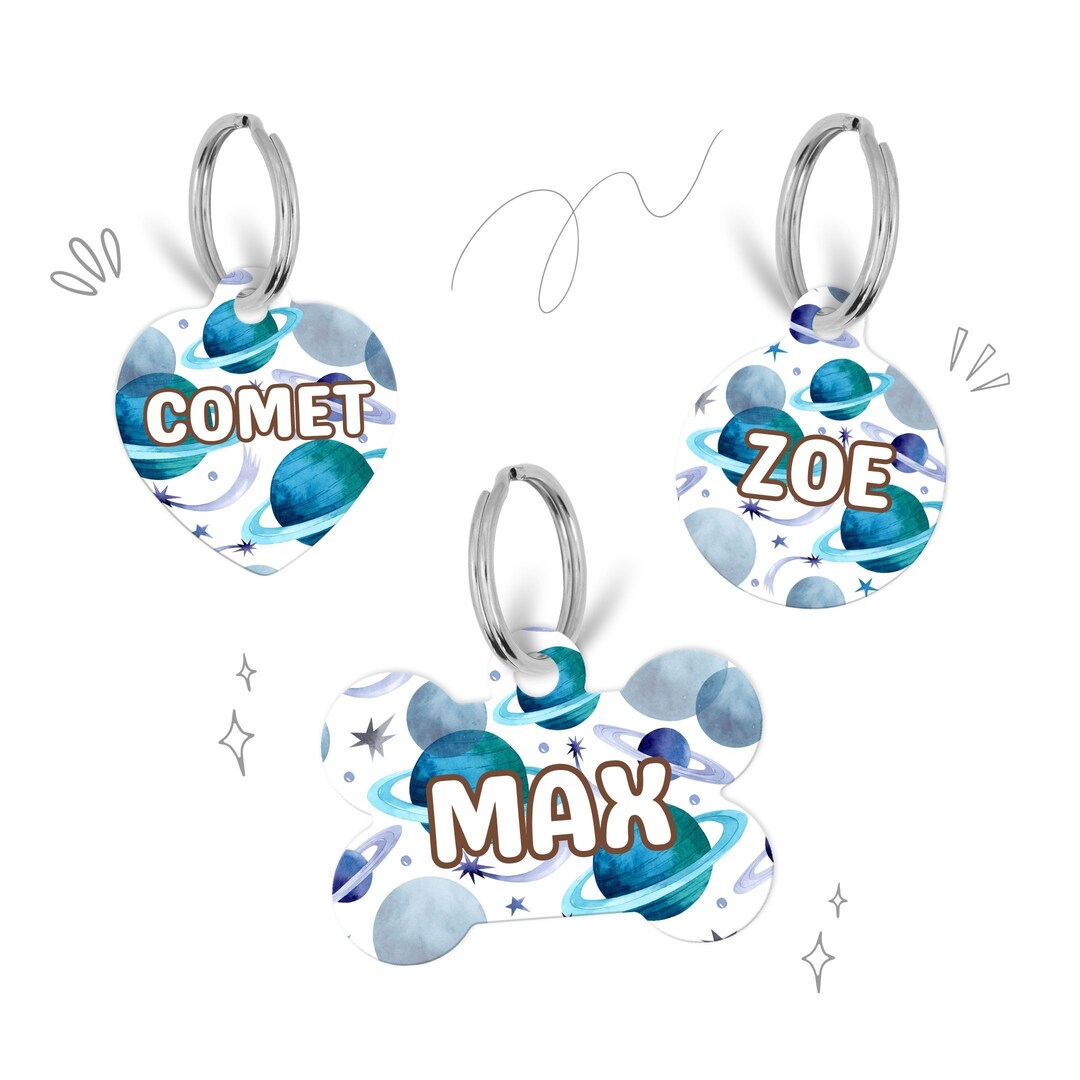 Blue Cosmo Print Pet ID Tag ,custom Dog Pet Tag, Cat Tag, QR Code Pet ...