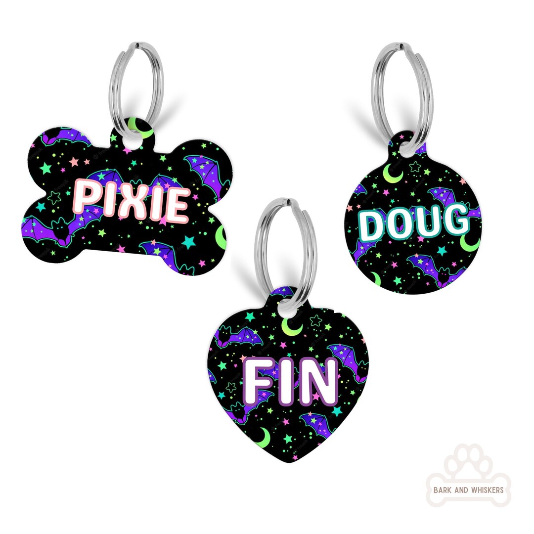 Neon Bat Pet Id Tag, Personalized Custom Optional QR Code Tag ...
