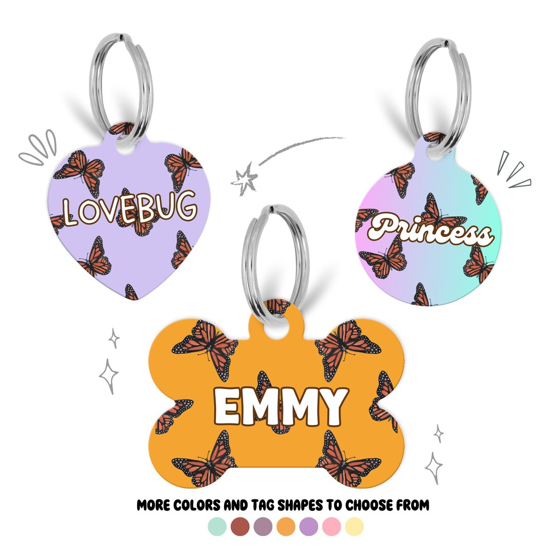 Butterfly Pet Id Tag, Personalized Custom Dog Tag, QR Code Pet Tag ...