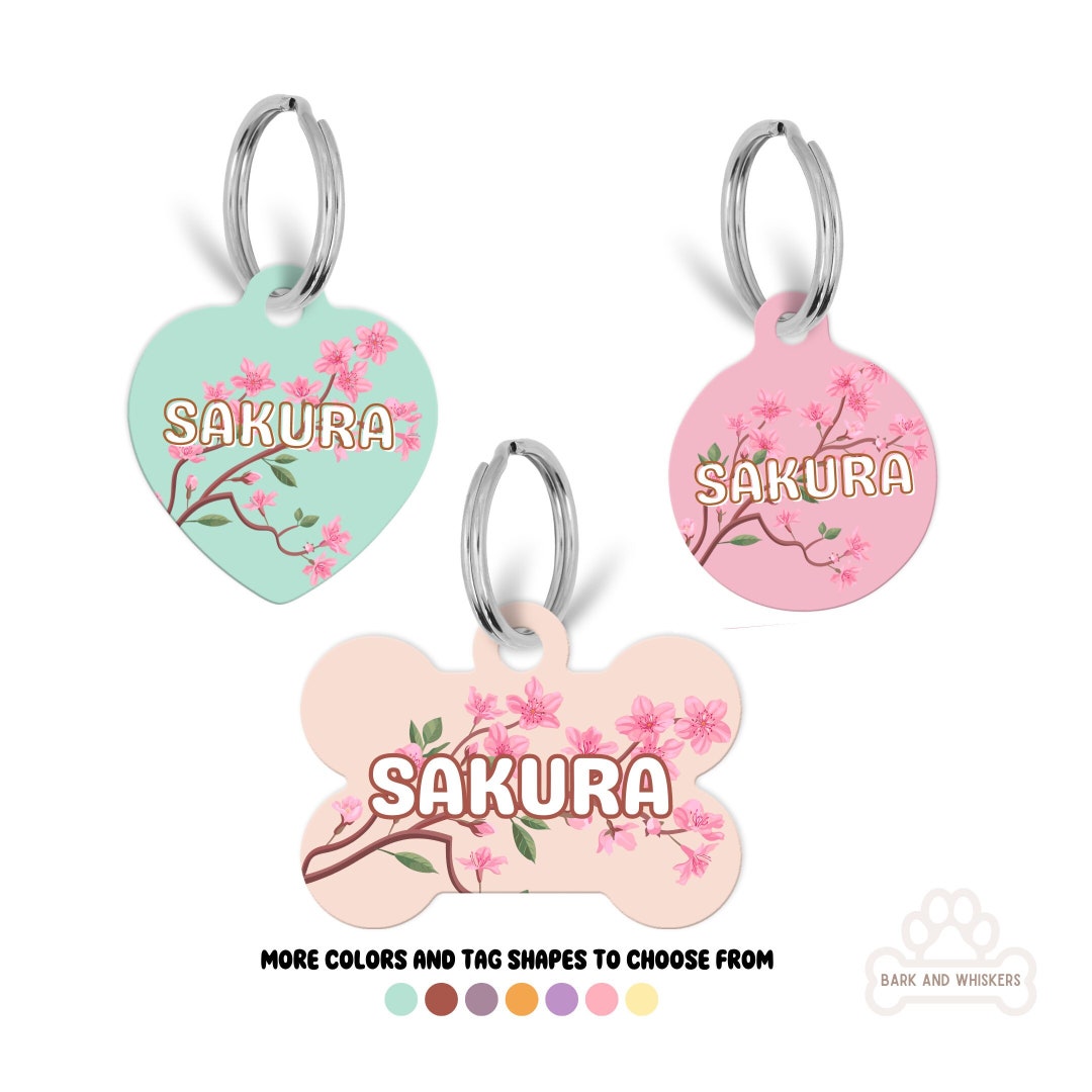 Sakura Flower Dog Tag, Personalized Dog Tag, Custom Dog Tag, Double ...