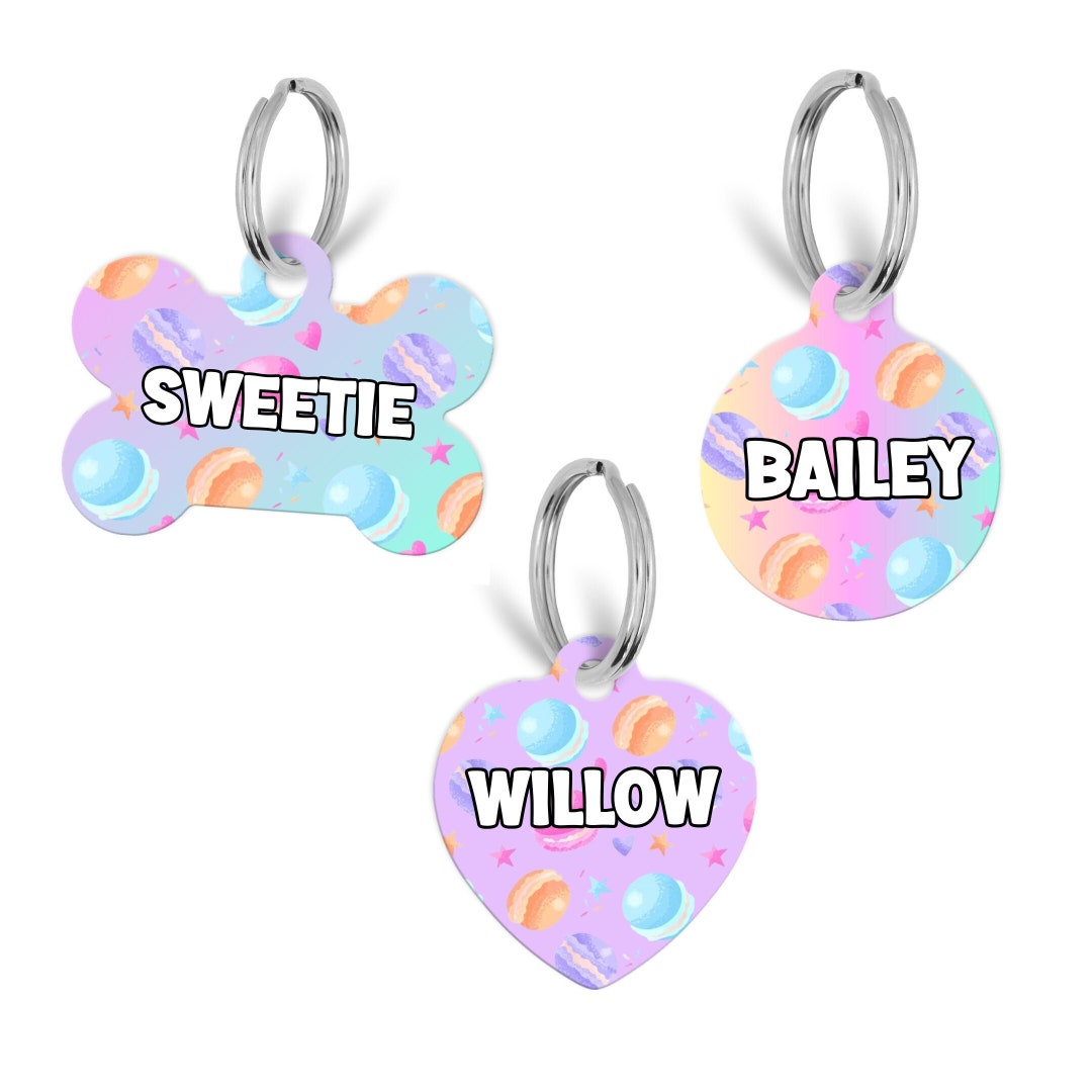 Macarons Pet ID Tag, Personalized Custom Pet Tag, QR Code Tag, Cute ...
