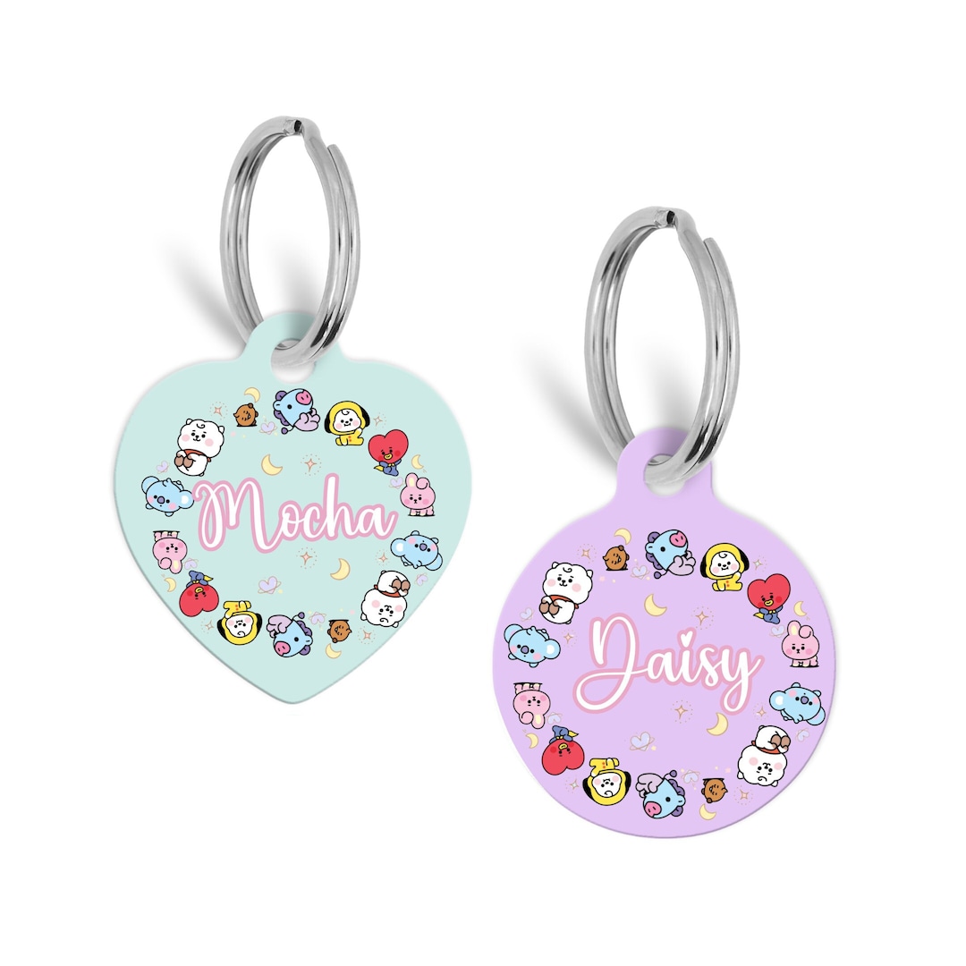 Personalized BT21 Inspired Pet Tag Custom QR Code Wish Bone Round Cat ...