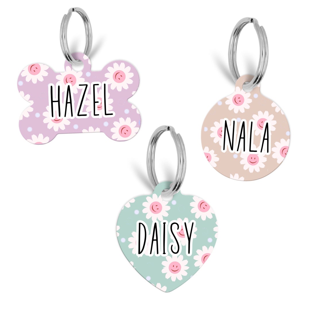 Pastel Daisy Print Dog Tag, Personalized Dog Tag, Custom Dog Tag ...