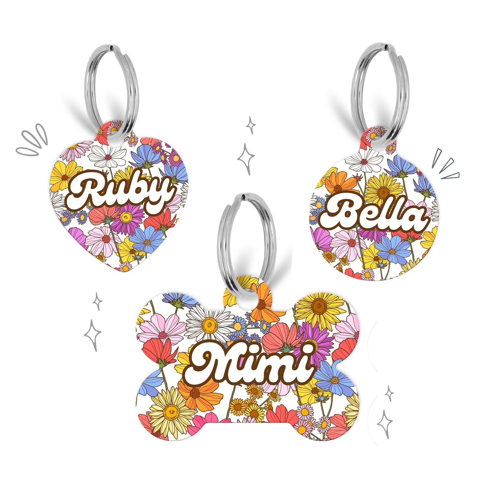 Groovy Flower Print Dog Tag, Personalized Dog Tag, Custom Dog Tag ...