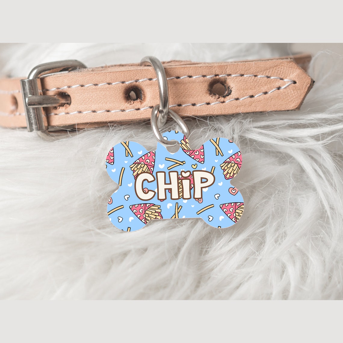 French Fries Pet ID Tag, Personalized Custom QR Code Tag, Collar Pet ...