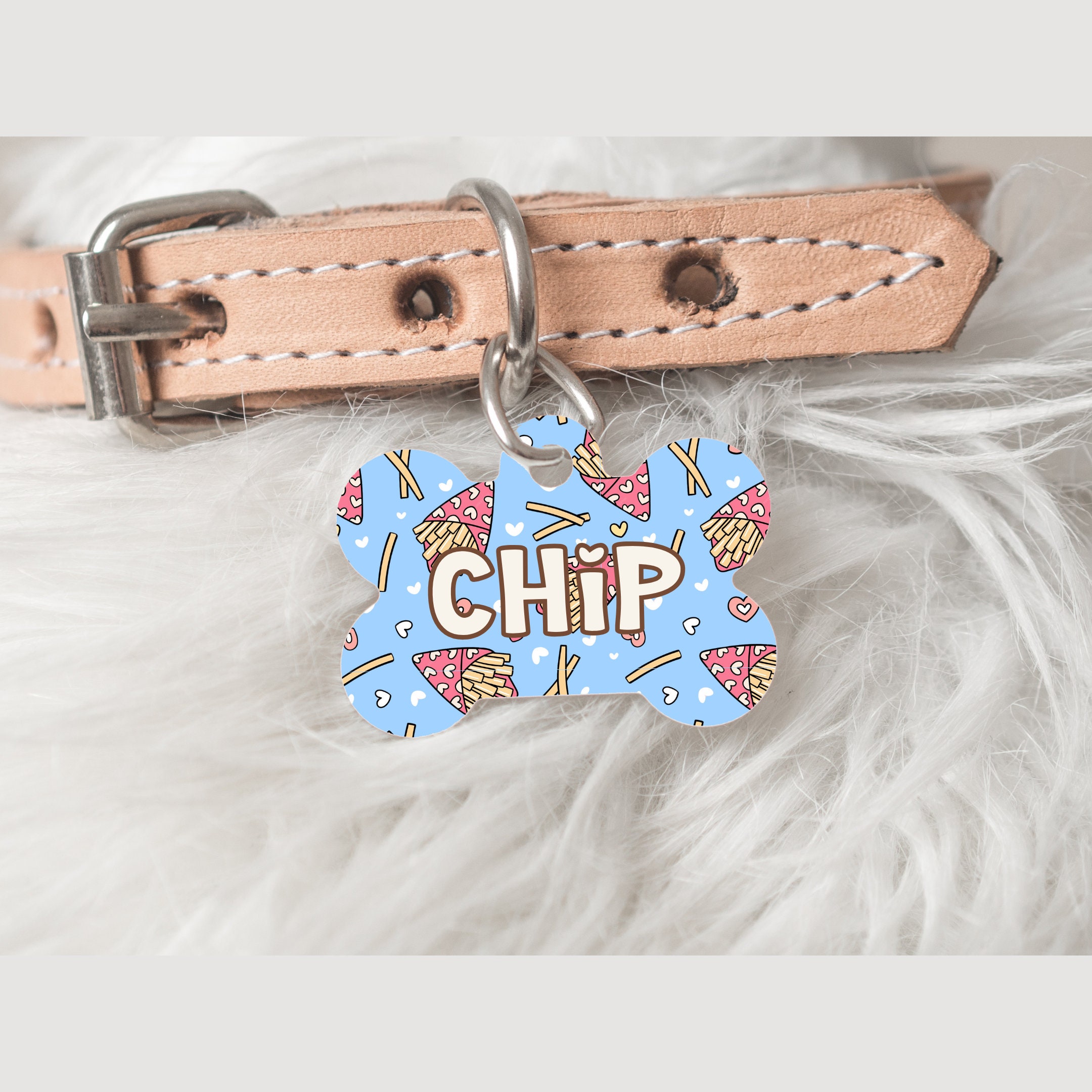 French Fries Pet ID Tag, Personalized Custom QR Code Tag, Collar Pet ...