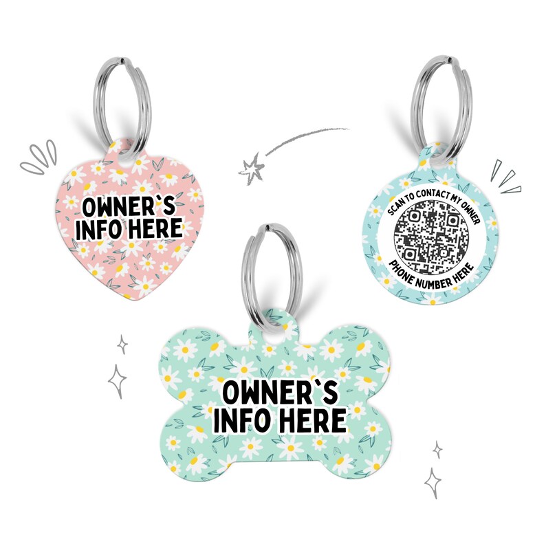Blue Daisy Print Dog Tag, Personalized Dog Tag, Custom Dog Tag, Double ...