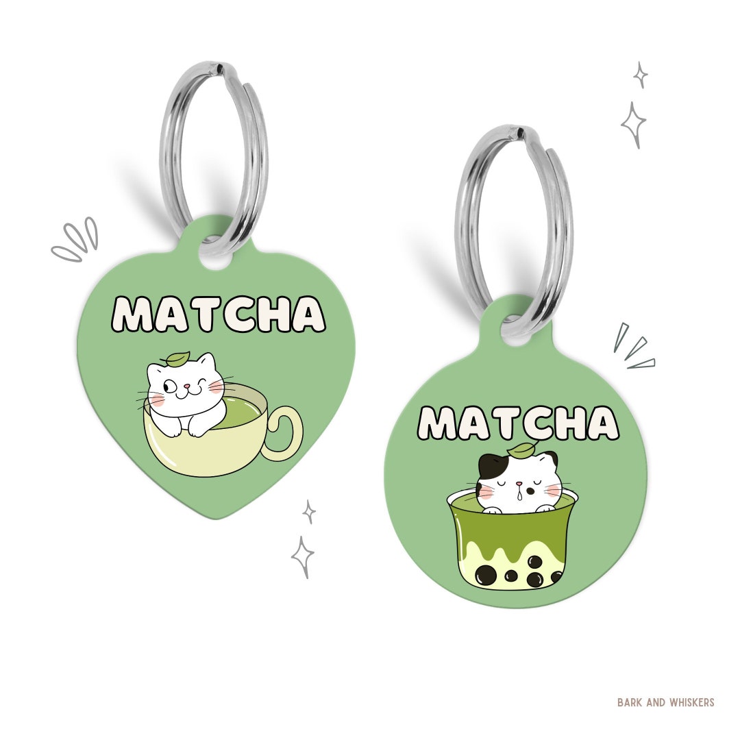 Matcha Boba Cat Pet ID Tag, Bubble Tea Personalized Custom Cat Tags ...