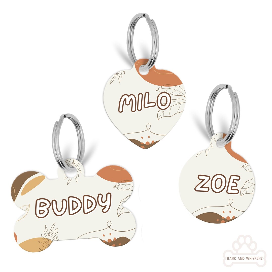 Boho Floral Pet Id Tag, Scannable QR Pet Tag, Custom Pet ID Tag, Double ...