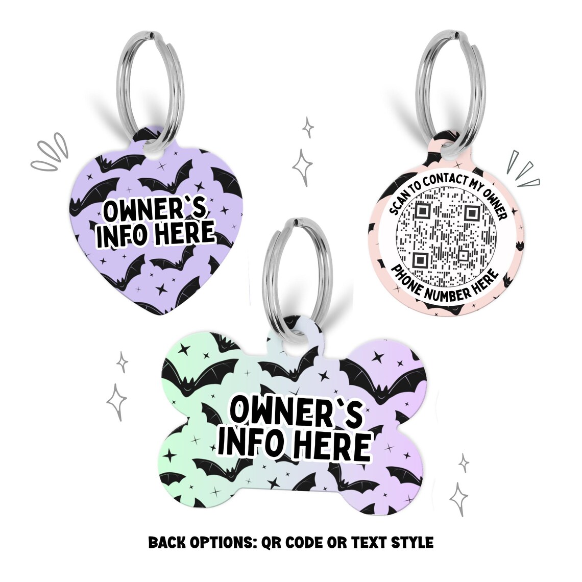 Bat Pet ID Tag, Personalized Custom Optional QR Code Tag, Cute ...