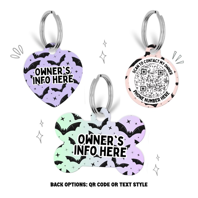 Bat Pet ID Tag, Personalized Custom Optional QR Code Tag, Cute ...