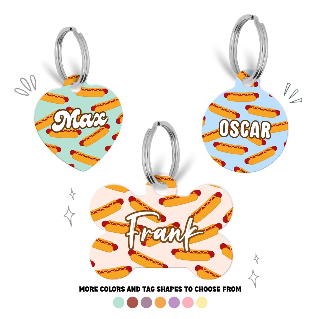 Hotdog Pet Tag, Funny Pet ID Tag, Custom QR Code Pet Tag, Funny Pet Tag ...