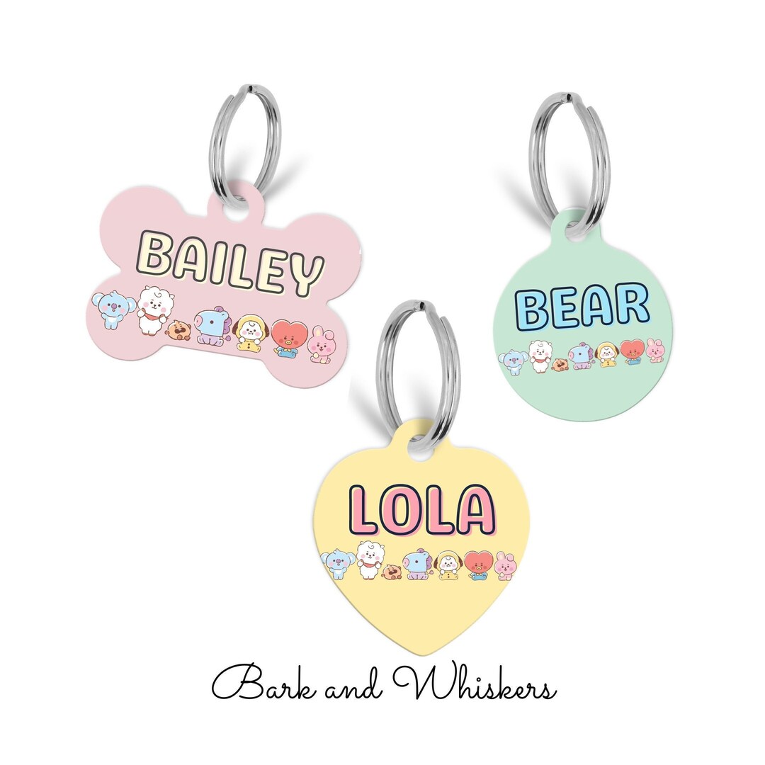 Personalized BT21 Inspired Pet Tag Custom QR Code Wish Bone Round ...